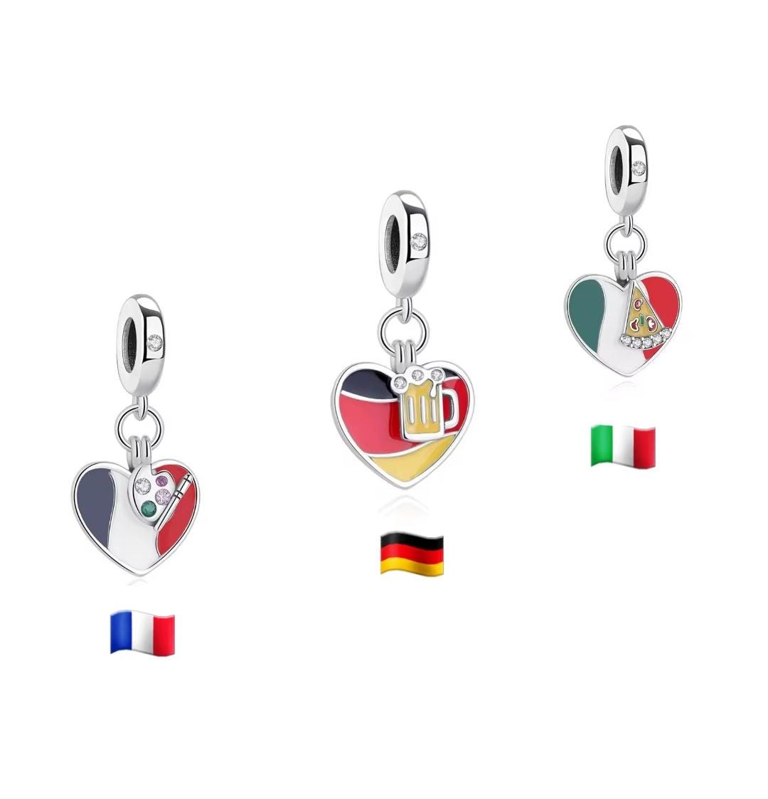 925 Silver Charms Patriotic Flags Sterling Silver Charm for Bracelet ...