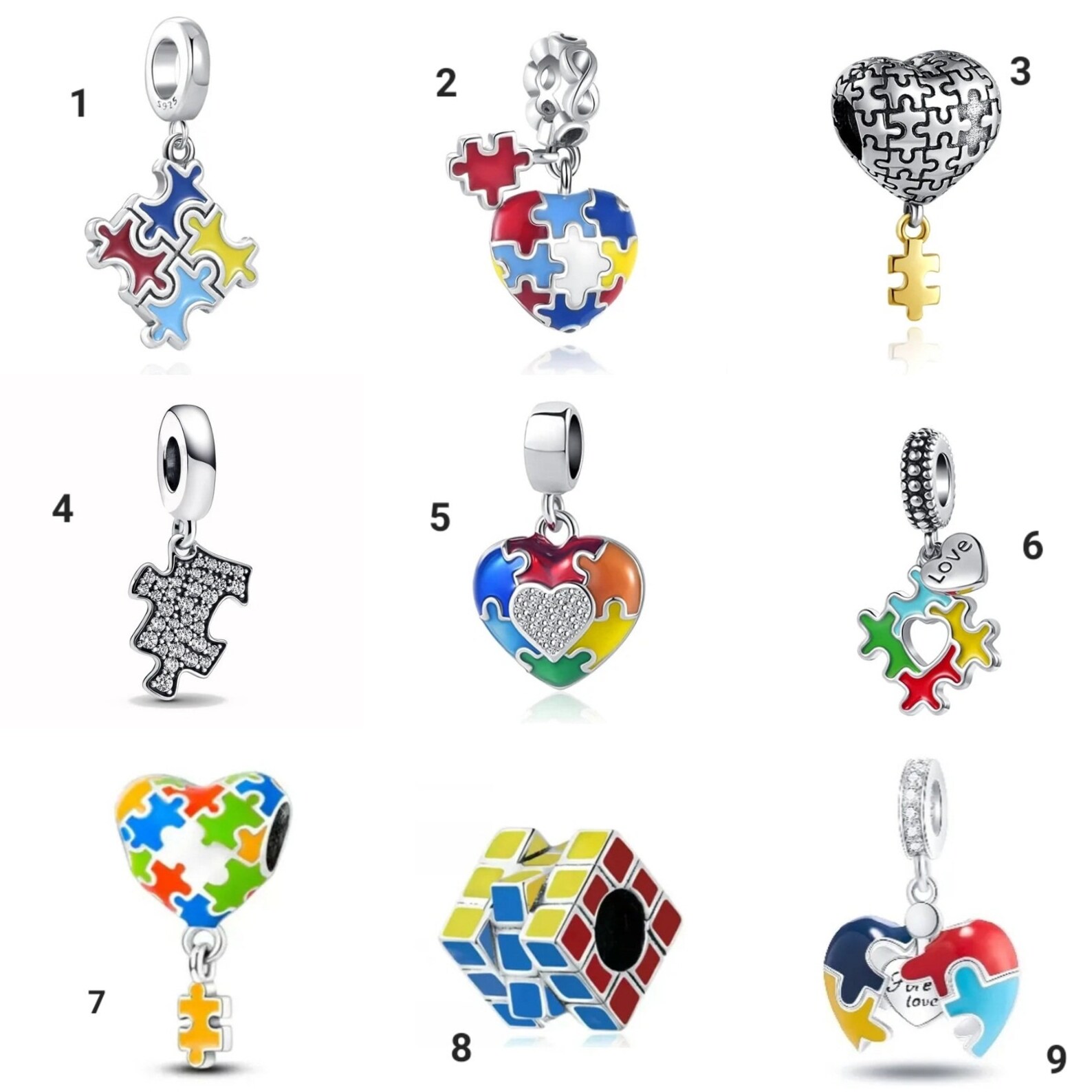 Sterling Silver Charms Compatible With Pandora Autism Awareness Jigsaw ...