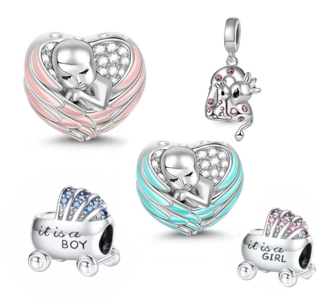 Sterling Silver Charms Angel Wings Baby Heart Charm Girl / Boy 925 ...