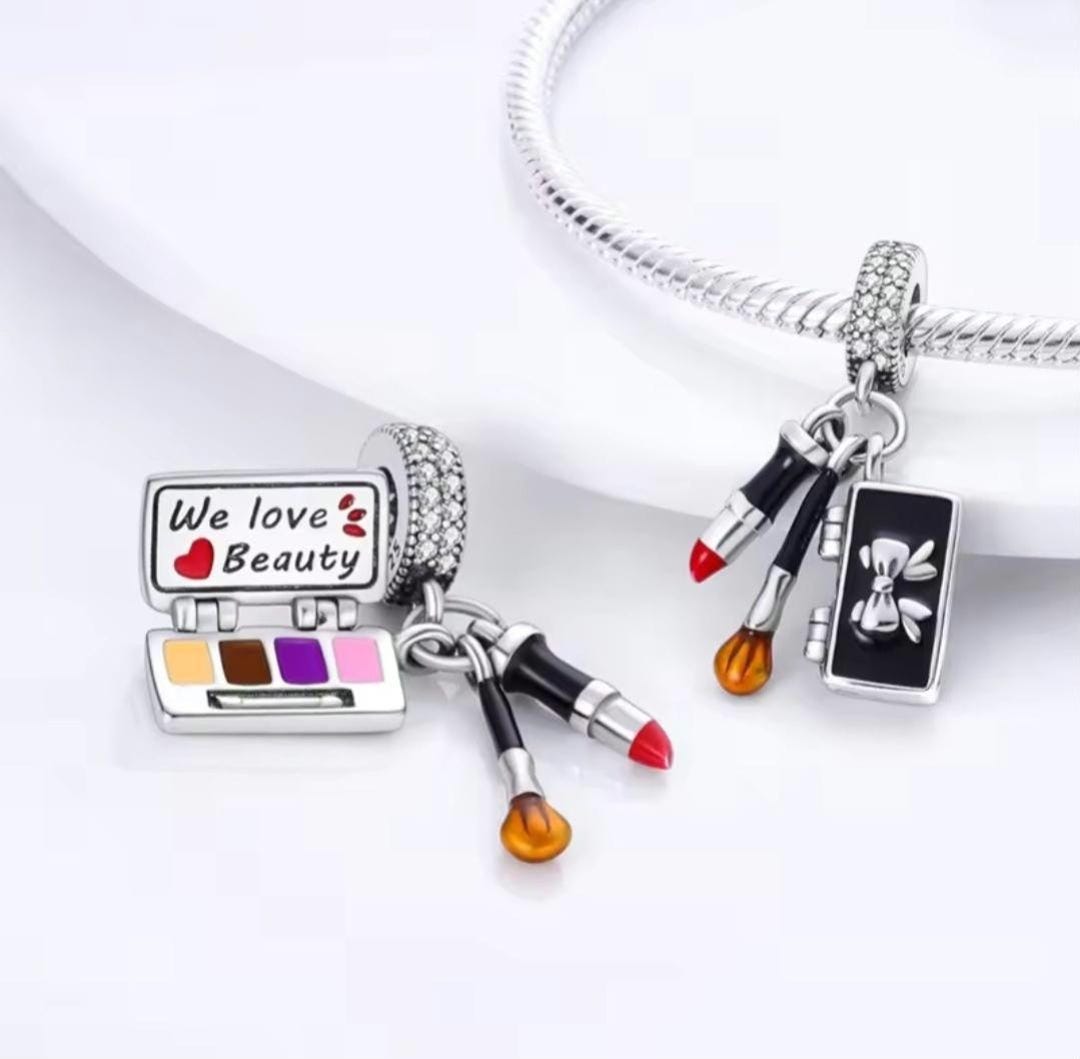 925 Sterling Silver Charms Makeup, Lipstick Dangle Charm for Bracelet ...