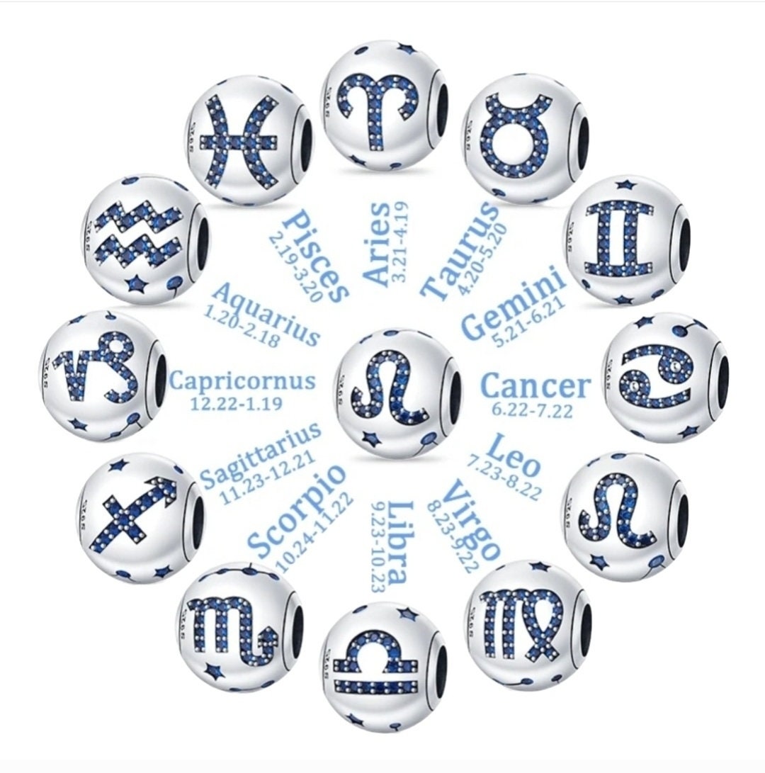 925 Silver Blue Zodiac Charms Will Fit a Pandora Bracelet , Star Sign ...
