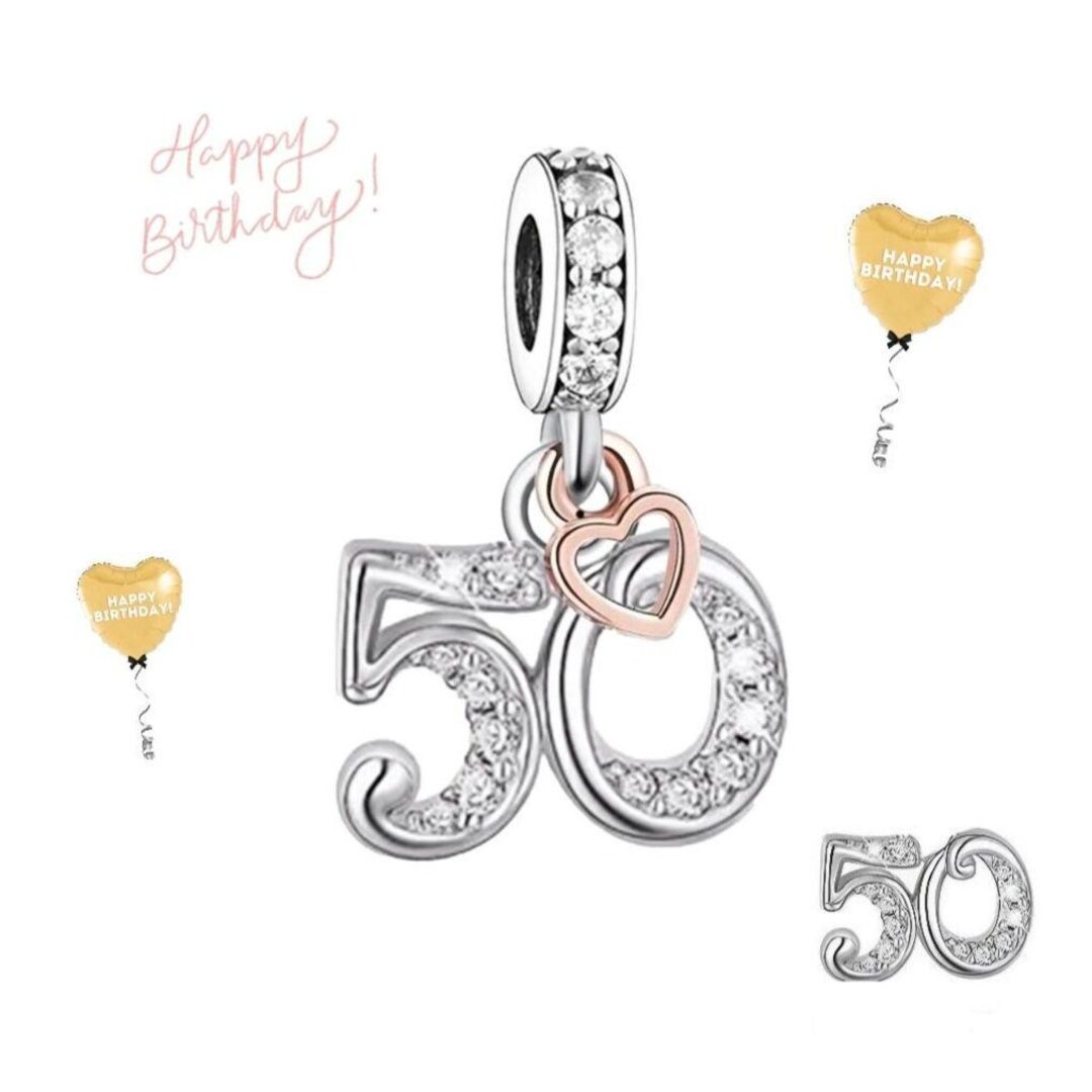 50th Birthday Charm, Age 50 Sterling Silver Charms for Bracelet - Etsy