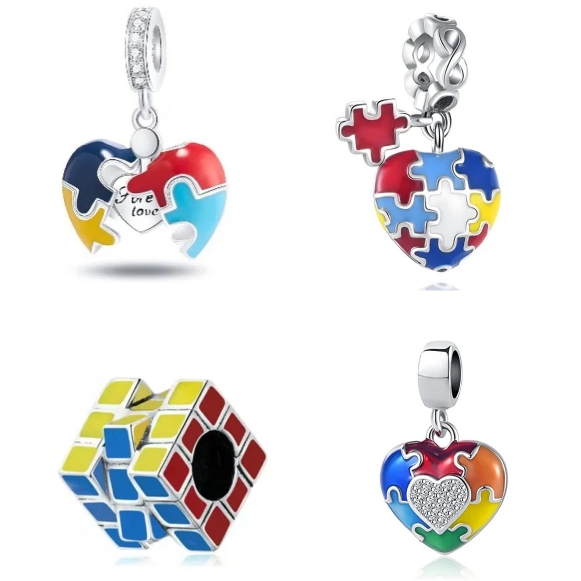Sterling Silver Charms Compatible With Pandora Autism Awareness Jigsaw ...