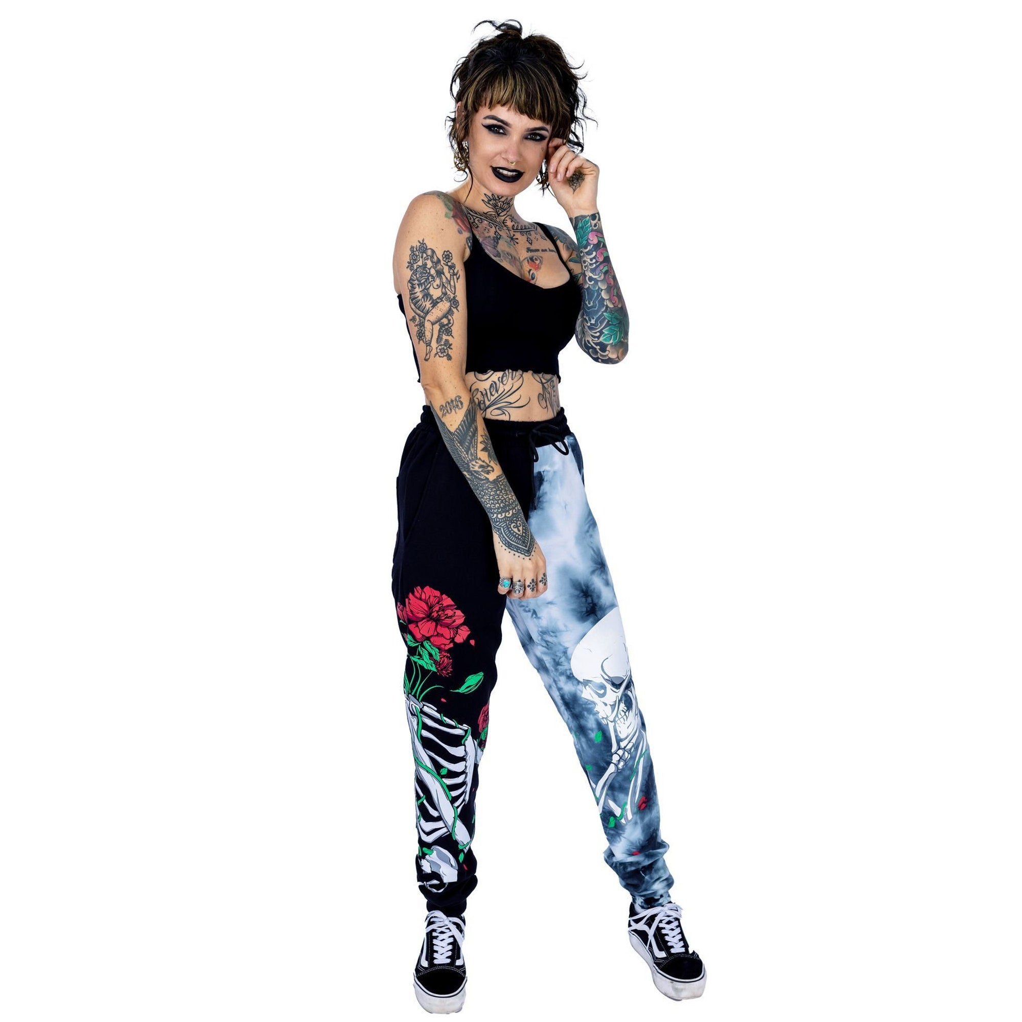 Skeleton Skull Red Rose Gig Concert Party Emo Goth Gothic Athletic Joggers