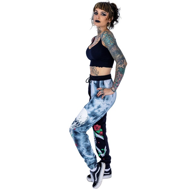 Skeleton Skull Red Rose Gig Concert Party Emo Goth Gothic Athletic Joggers