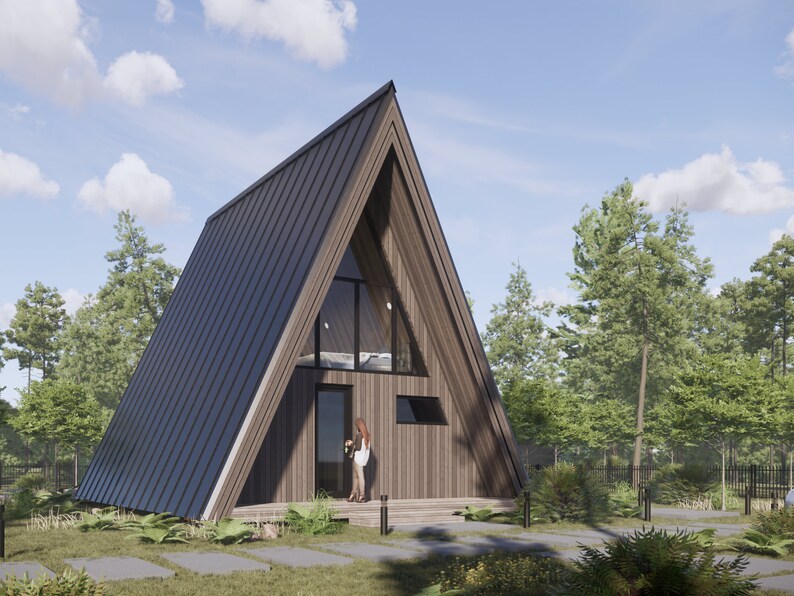 Modern A Frame Cabin House Plans Guest House 45x25 Tiny - Etsy
