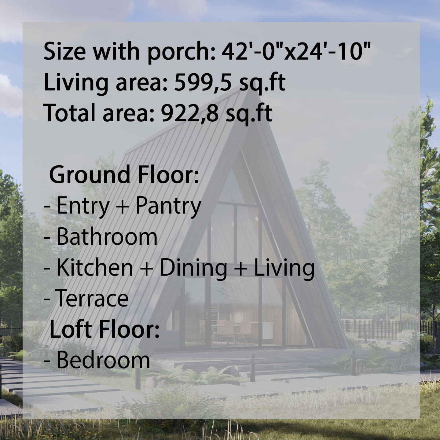 Small Tiny A Frame Home Plans Modern Guest House 45x25 1 Bedroom Cabin ...