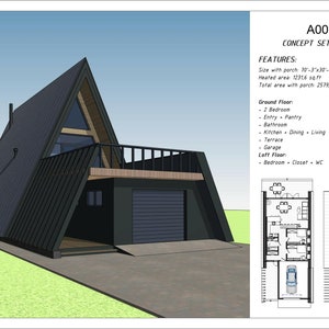ADU A Frame Cabin House Plans 70x40, Small 3 Bedrooms Home Plans, Tiny ...