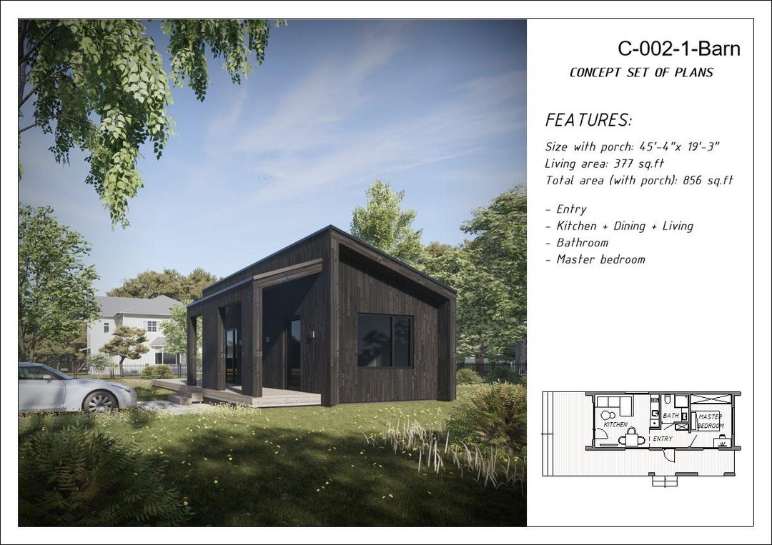 Modern Barn House Plans 45x20, Tiny Cabin Floor Plans 1 Bedroom. PDF ...