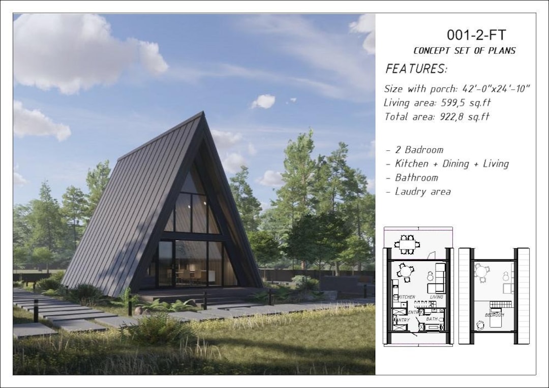 Beach A Frame House Plans 30x40, Small Home Plans, Tiny Cabin Floor ...