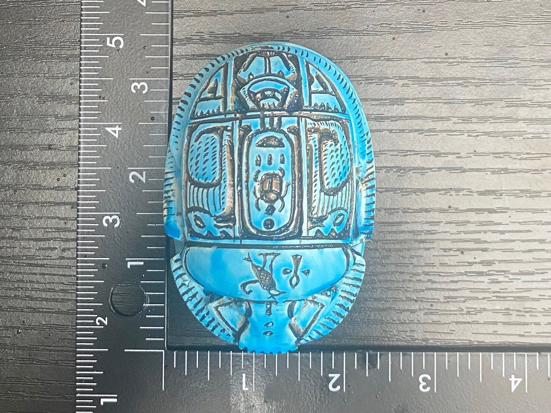 Egyptian Scarab Carved Stone Scarab Antique Decor Good Luck Amulet Blue ...