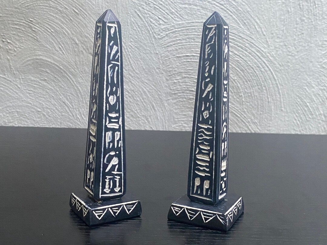 Egyptian Obelisks 2 Hieroglyph Obelisks Ancient Statues Black Basalt ...