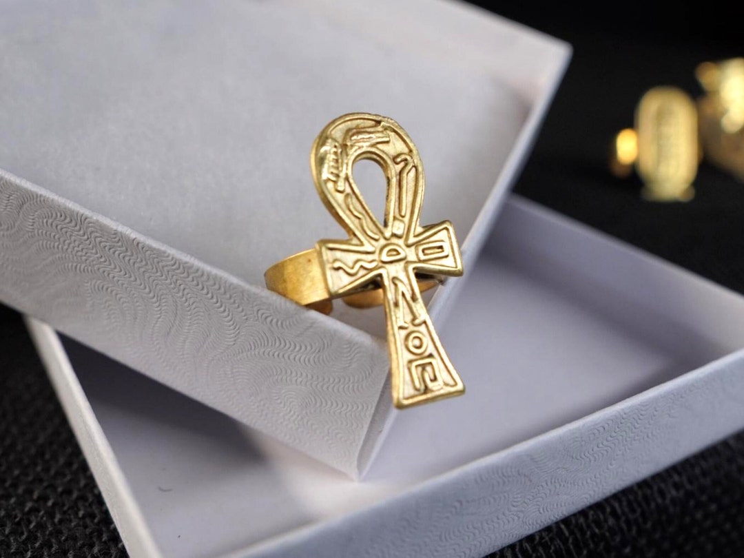 Ankh Ring Gold Ankh Ring Adjustable Unisex Ancient Egyptian Jewelry ...