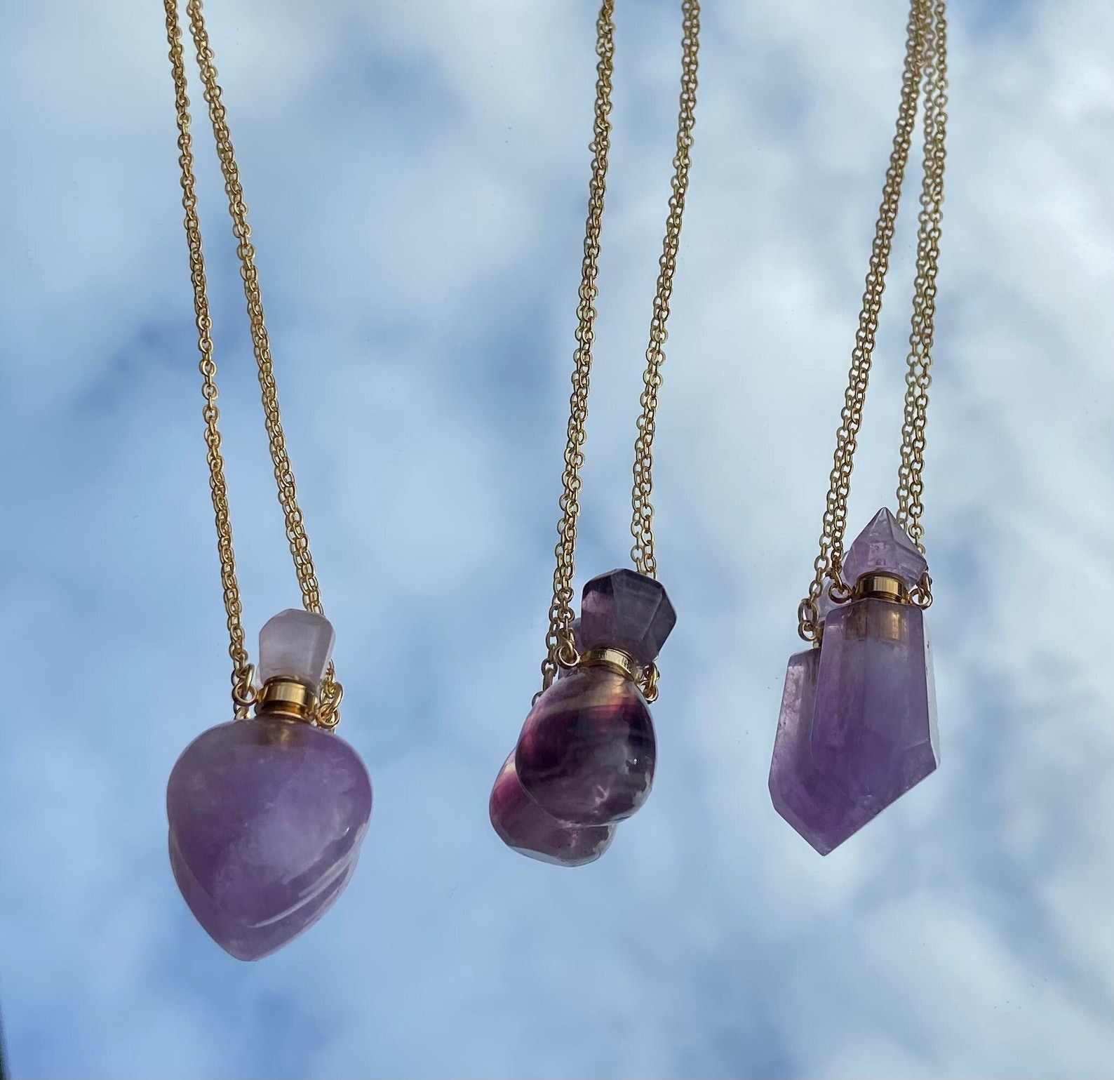 Crystal Perfume Bottle Necklaces , Amethyst Perfume Bottle Necklace ...