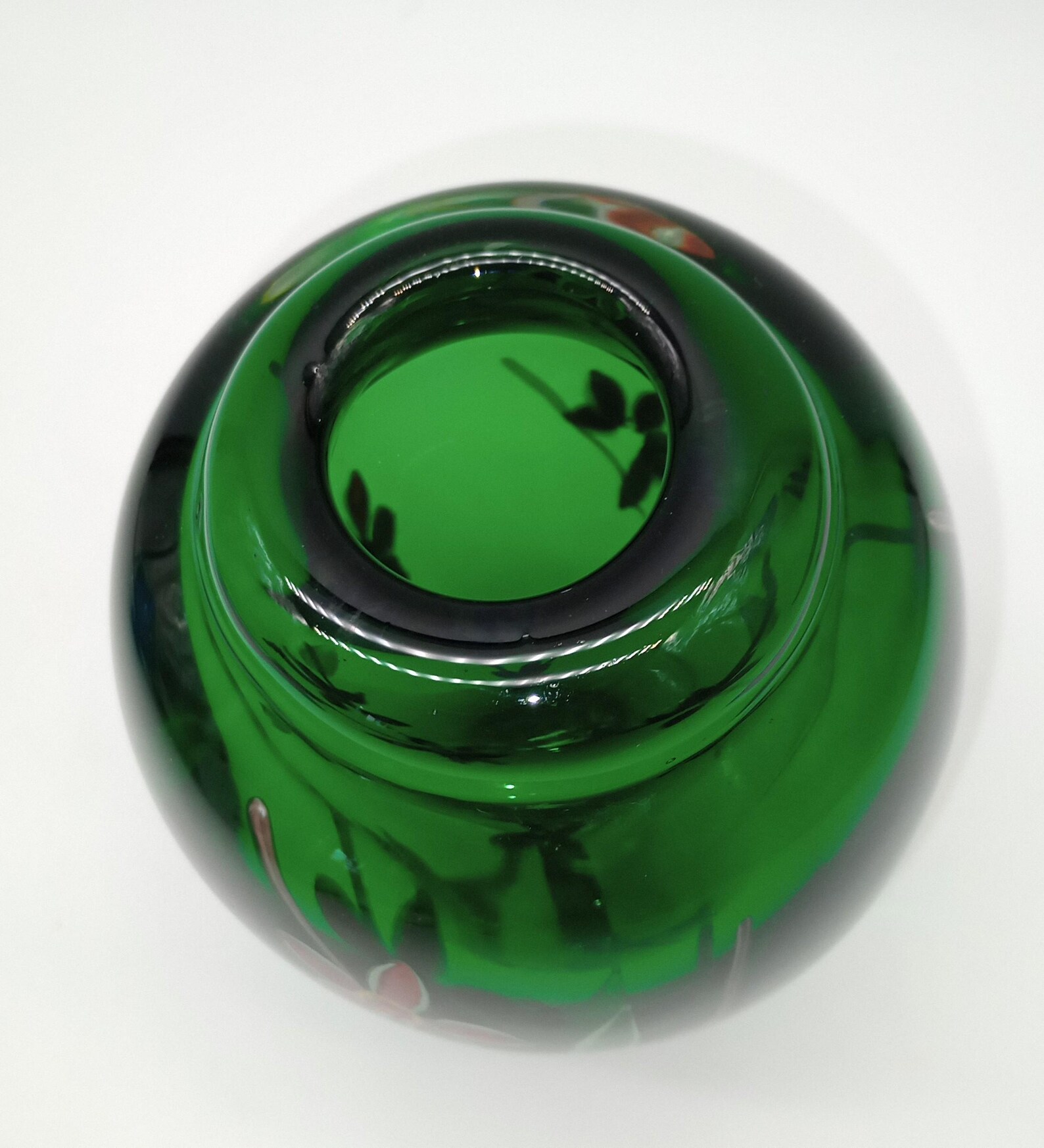 Vintage, Murano Emerald Green Art Glass Vase With Floral. - Etsy