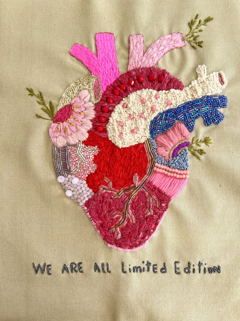 Hand Embroidery Anatomical Heart - Etsy