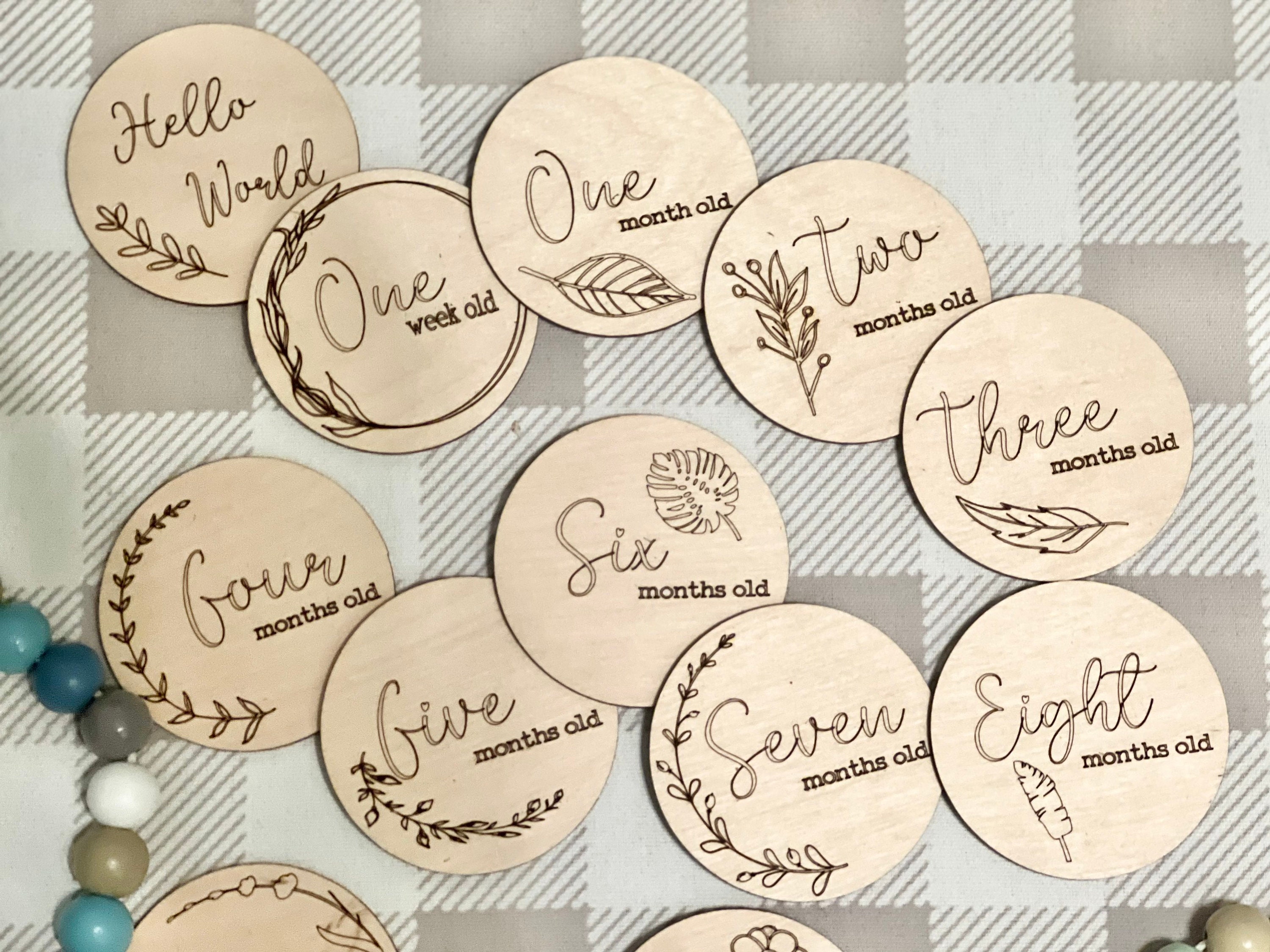 Wooden Baby Milestone Disc Set for Babys Age, First Baby Milestones ...