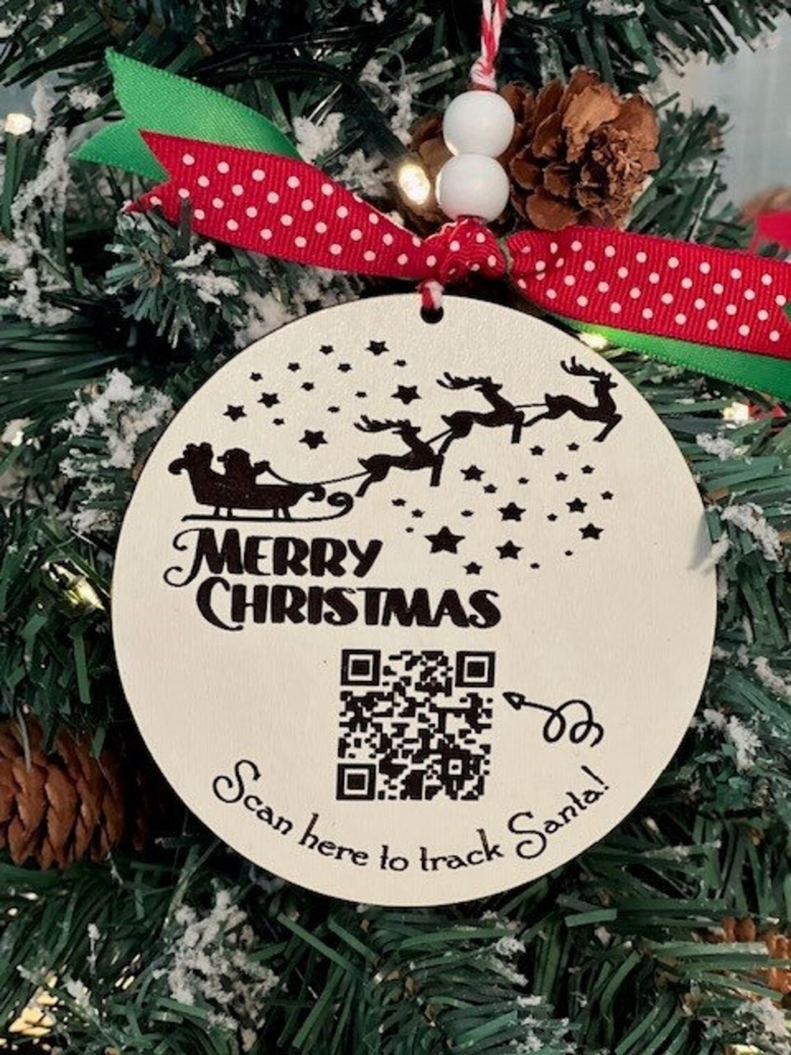 Santa Tracker Ornament, QR Code, Santa Tracker, Engraved Santa Tracker ...