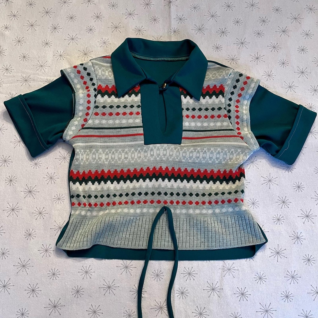 Vintage 70s Short Sleeved Polyester & Knit Sweater - Etsy