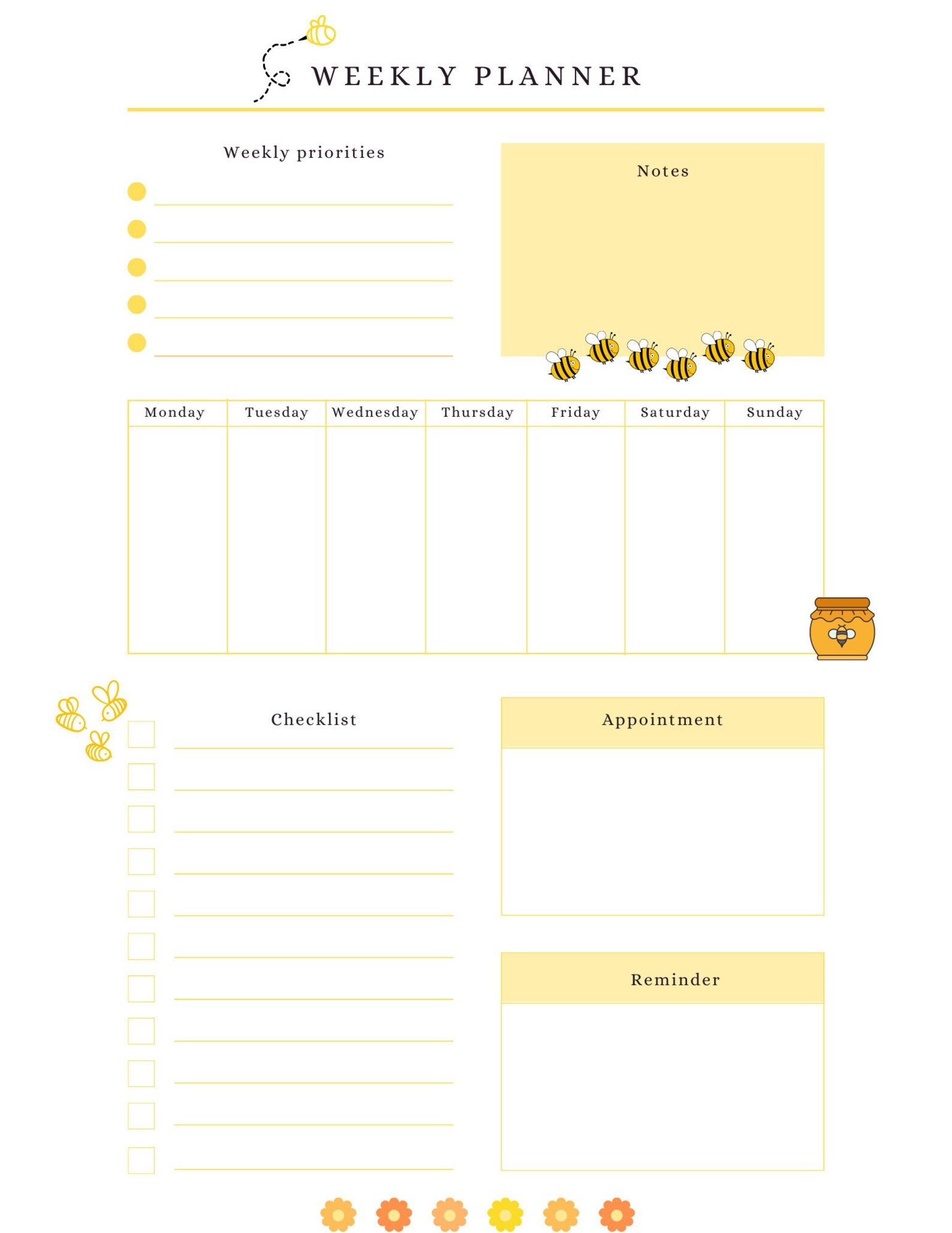 Busy Bee Weekly Planner, Download, Printable - Etsy