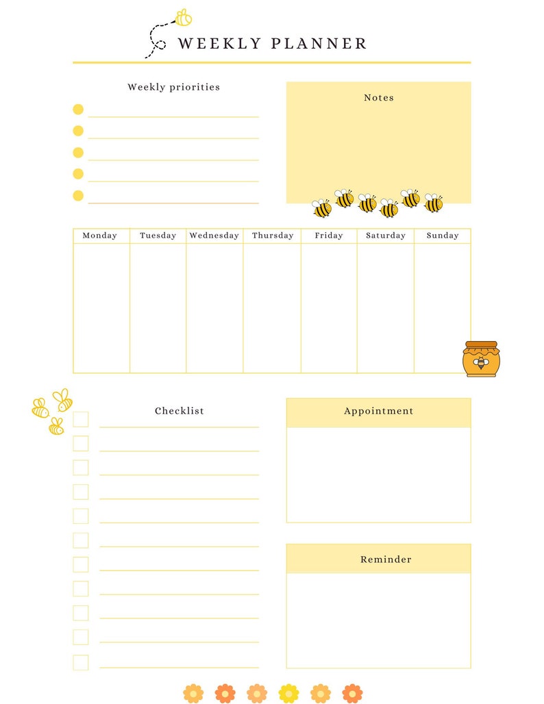 Busy Bee Weekly Planner, Download, Printable - Etsy