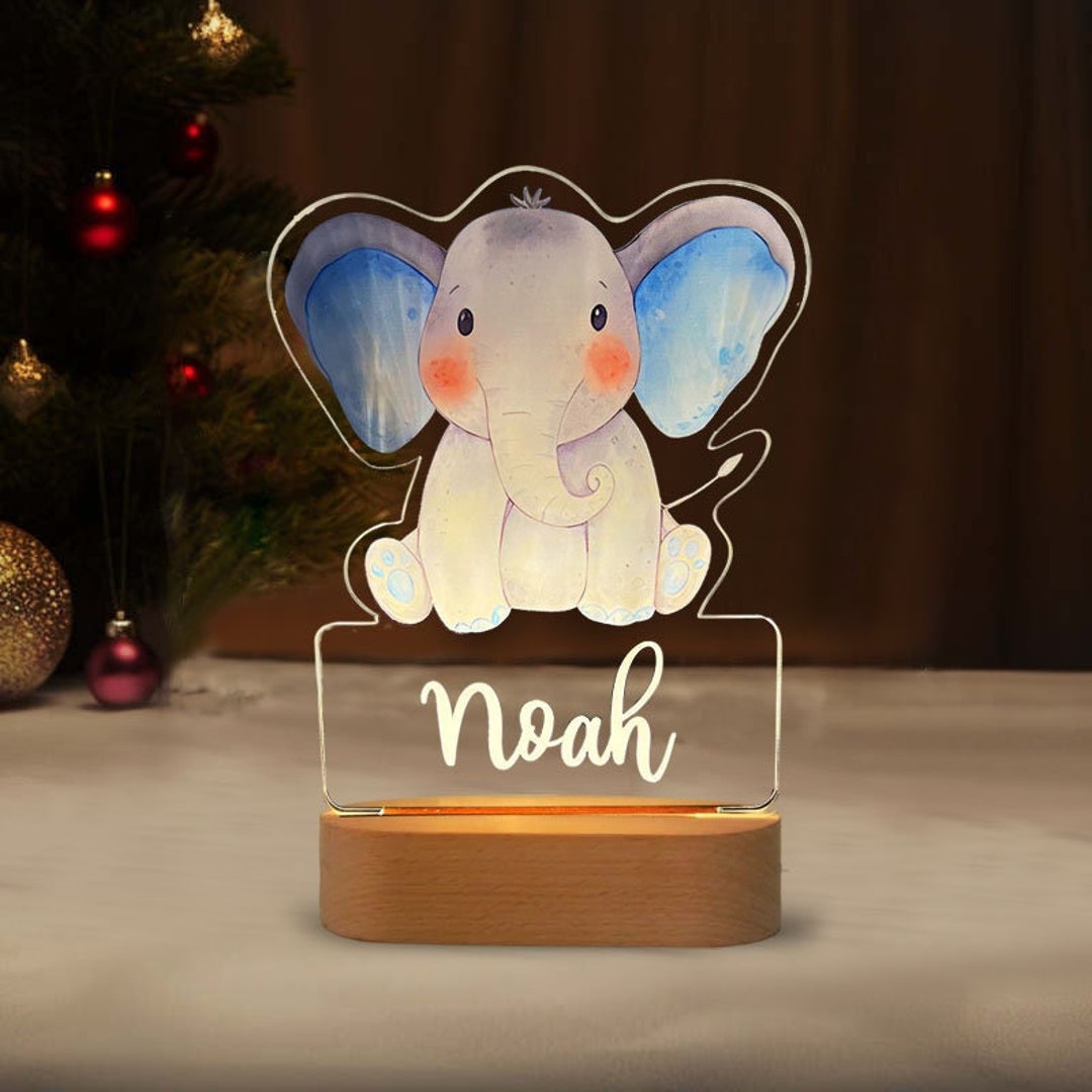 Personalized Cartoon Blush Elephant Night Light, Custom Name Night ...