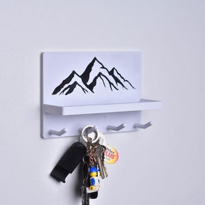 Personalized Mountain Key Holder | Entryway Key Hanger With Shelf ...