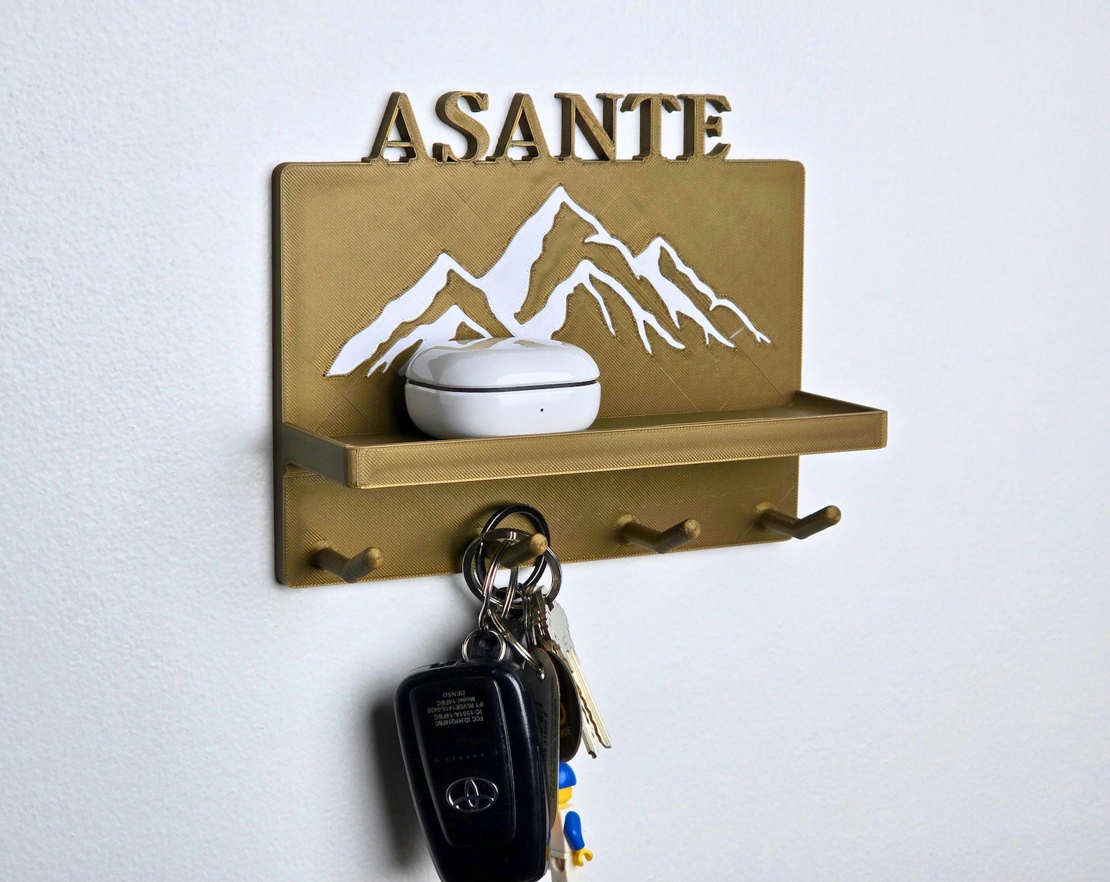 Personalized Mountain Key Holder | Entryway Key Hanger With Shelf ...