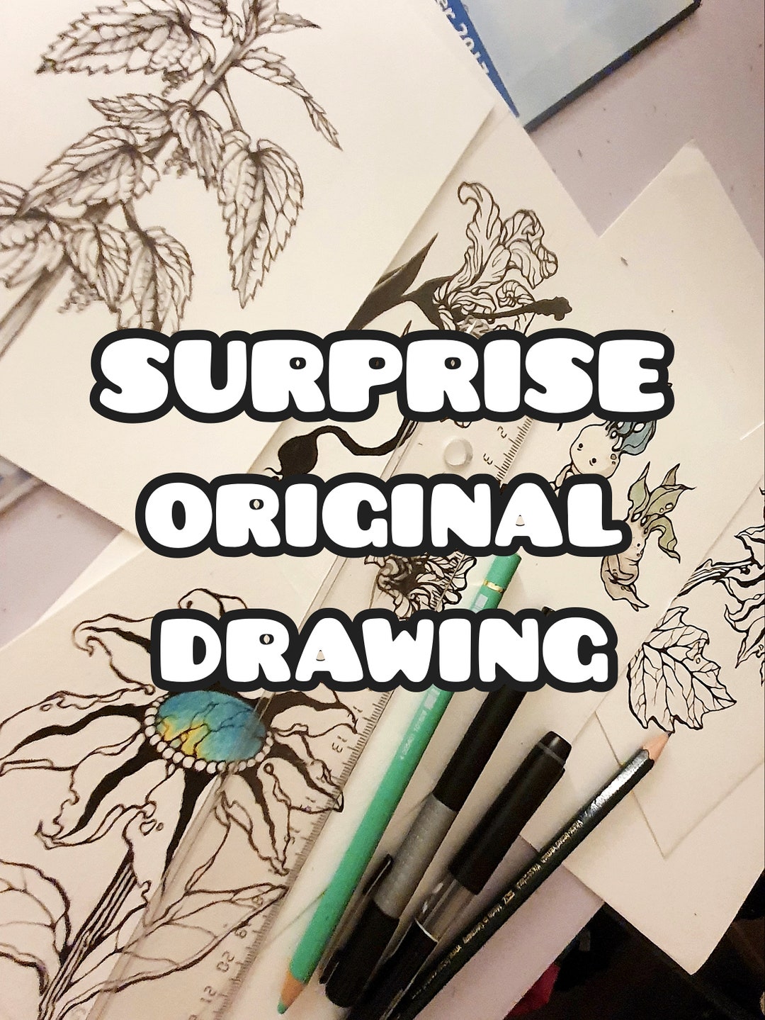 Random Original A5 Drawing Nature Theme Dark Art - Etsy