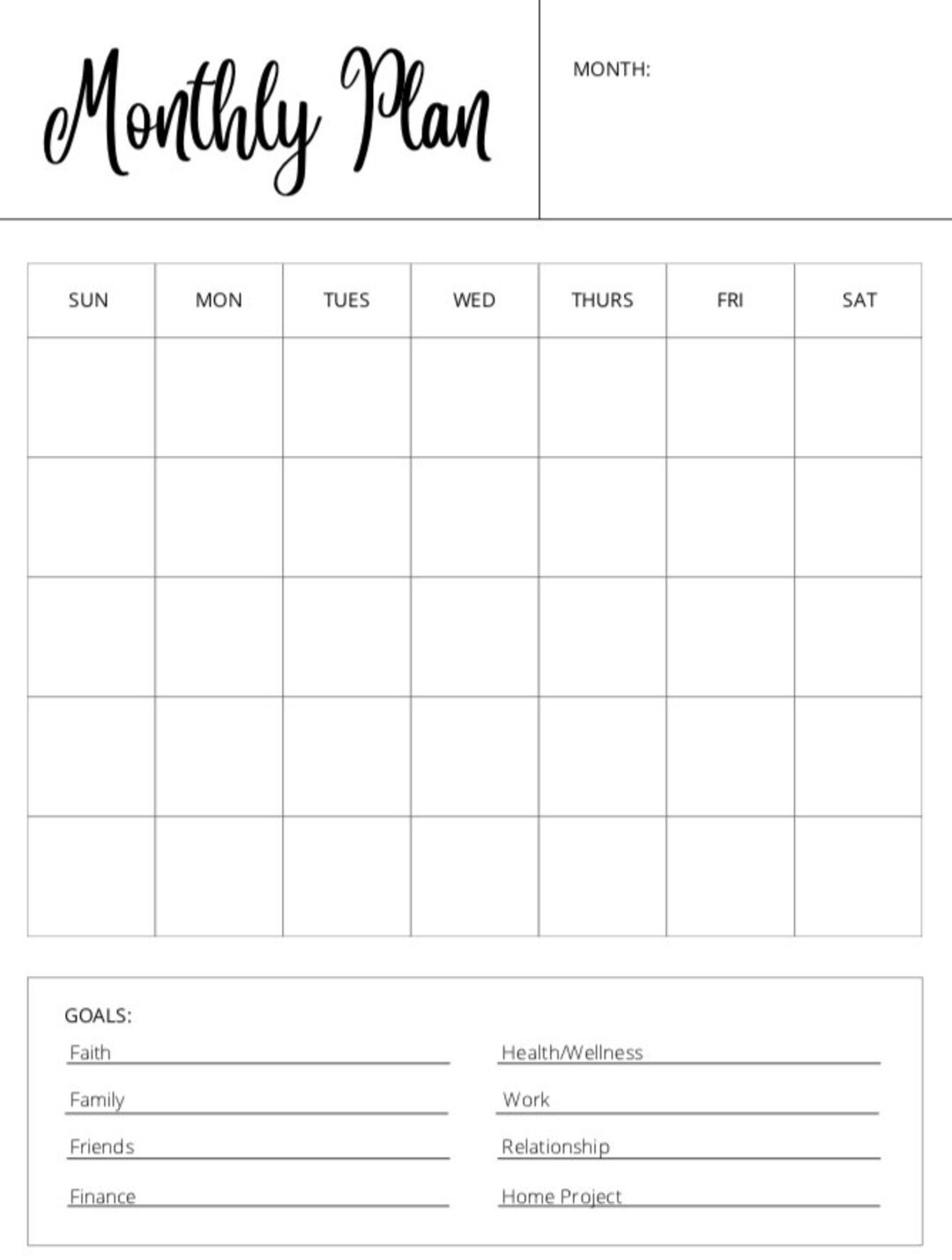 Simple Planning Pack - Month/week/meals/daily - Etsy