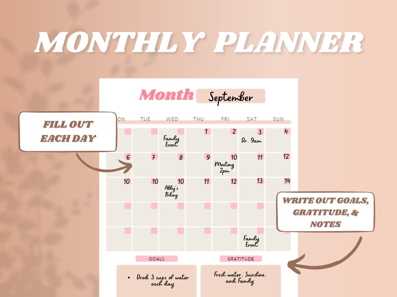 Digital Monthly Planner Printable Monthly Organizer - Etsy