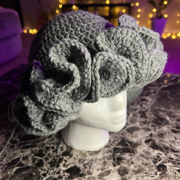 Black Crochet Ruffle Hat - Etsy