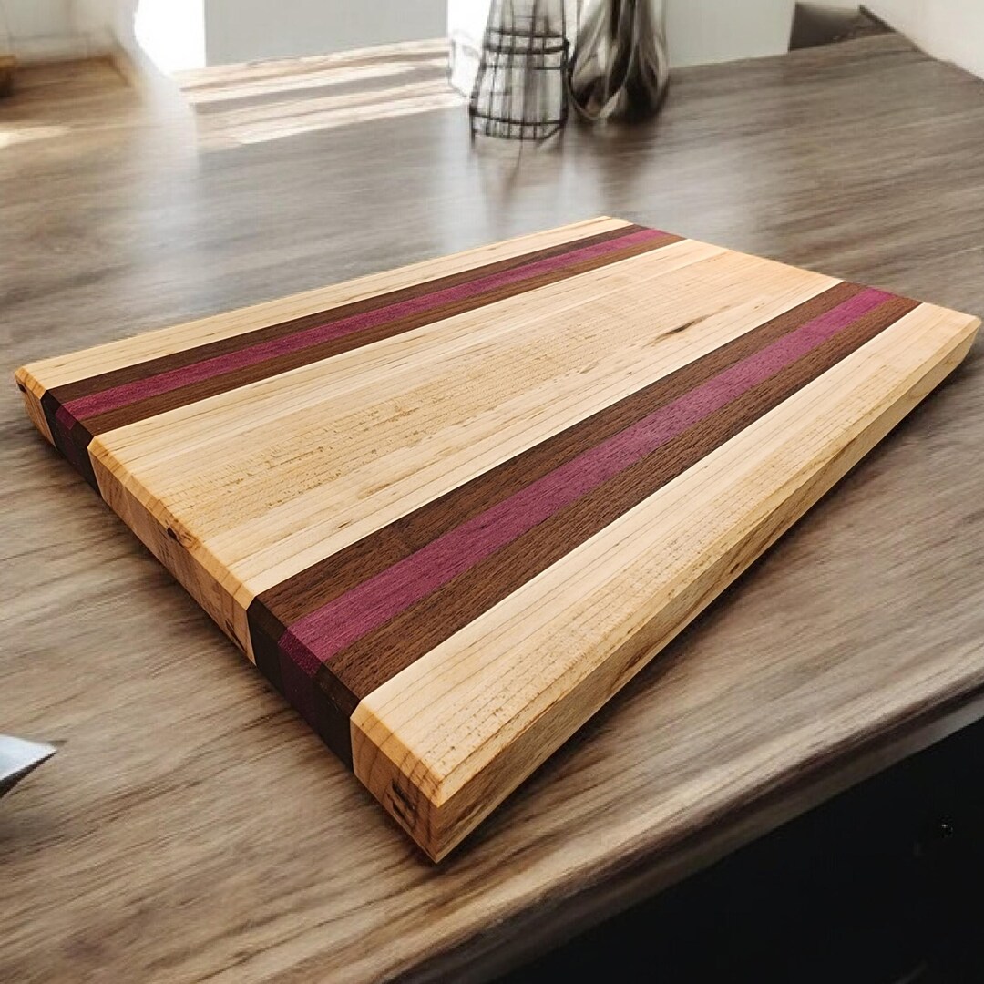 Maple, Walnut, and Purpleheart Hardwood Cutting Board - Etsy