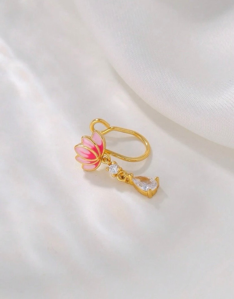 Pink Lotus Flower Wire Nose Cuff - Etsy