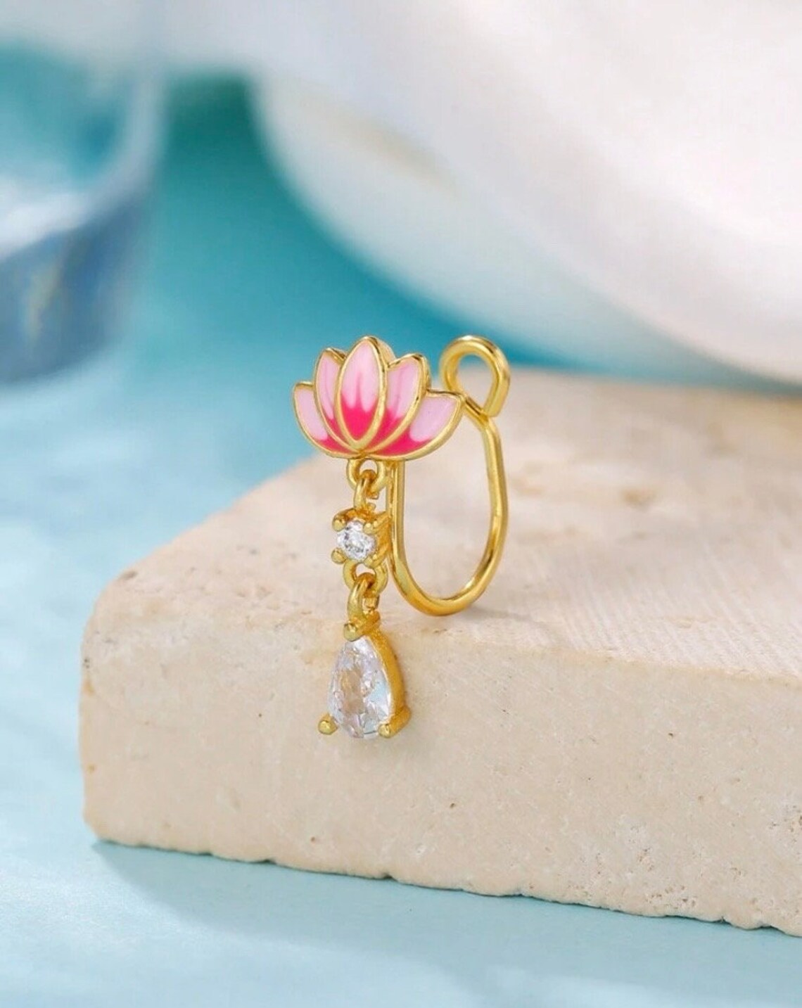 Pink Lotus Flower Wire Nose Cuff - Etsy