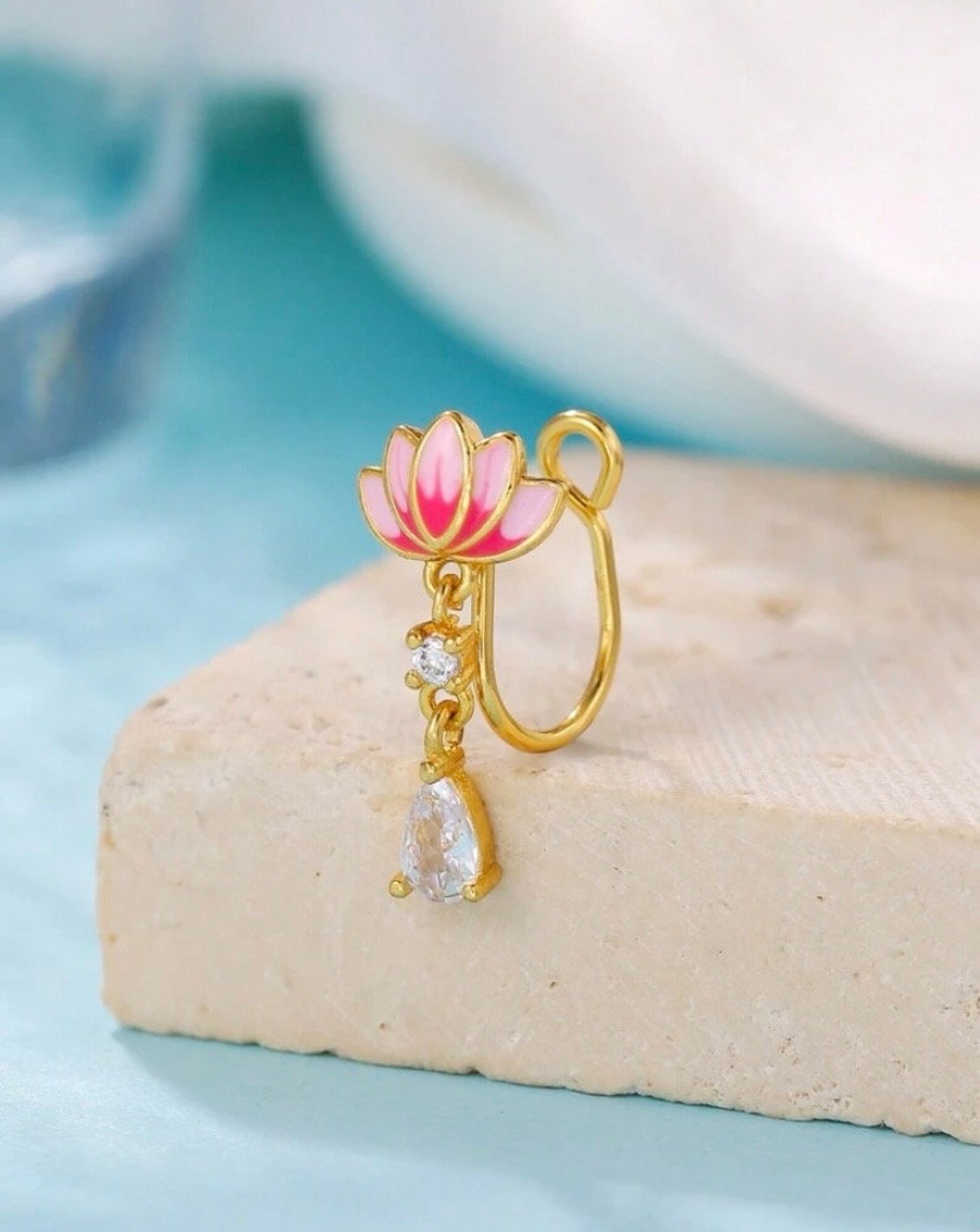 Pink Lotus Flower Wire Nose Cuff - Etsy