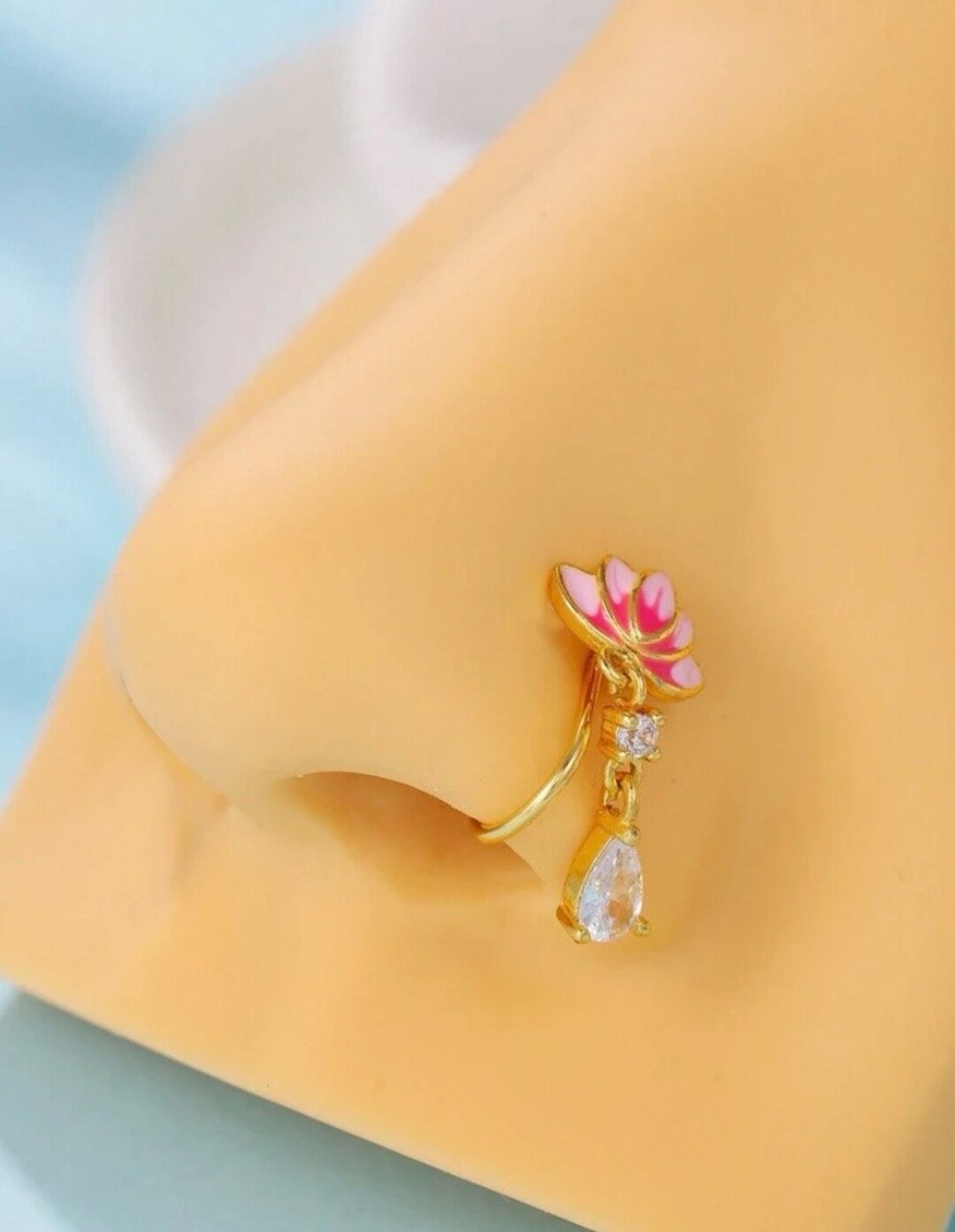 Pink Lotus Flower Wire Nose Cuff - Etsy