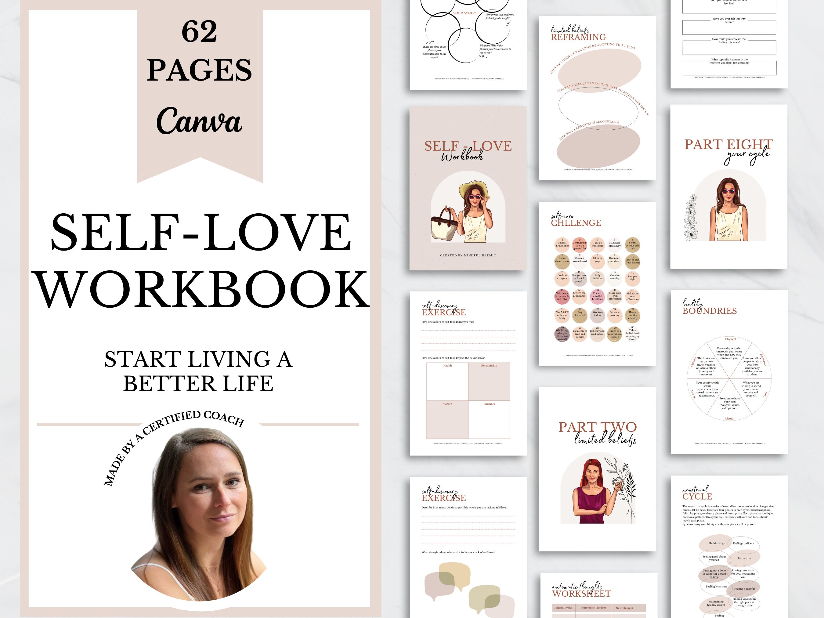 Self-love Workbook Self Care Planner Editable Canva Workbook Editable ...