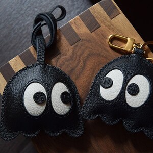 Leather Pac-man Bag Charm, Handmade Ghost Charm, Cute Ghost Leather ...