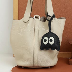 Leather Pac-man Bag Charm, Handmade Ghost Charm, Cute Ghost Leather ...