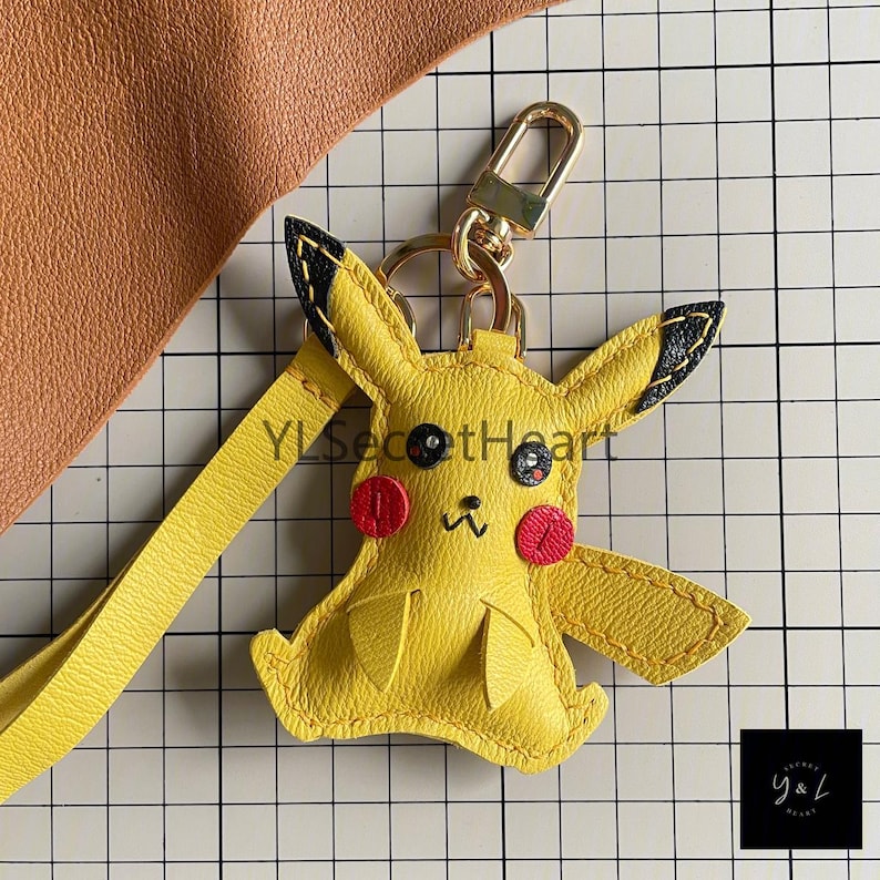 Leather Black Pikachu Charm, Leather Bag Charm, Leather Handbag and ...