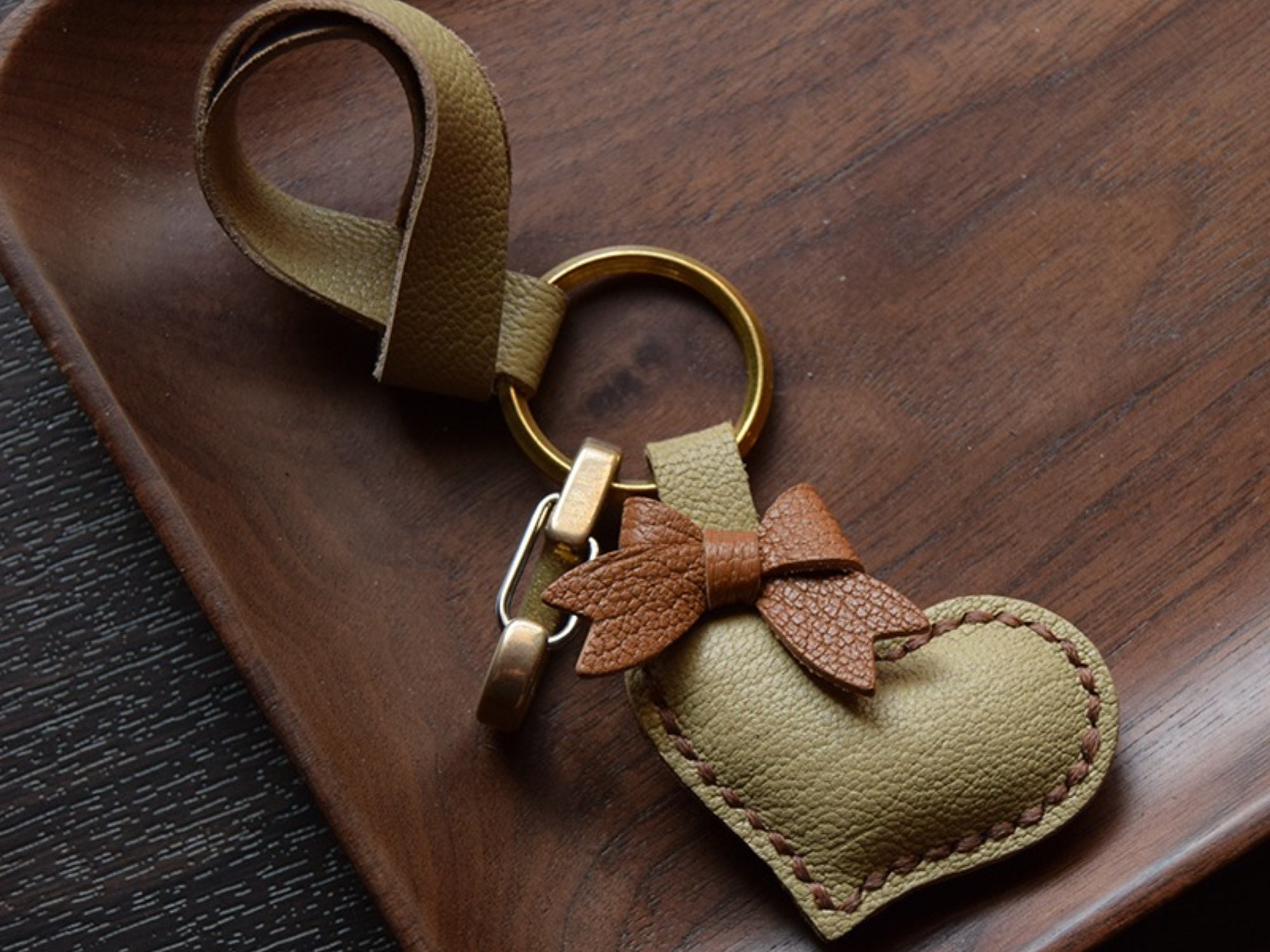 Leather Heart Bag Charm, Handmade Heart Car Charm, Cute Heart Leather ...
