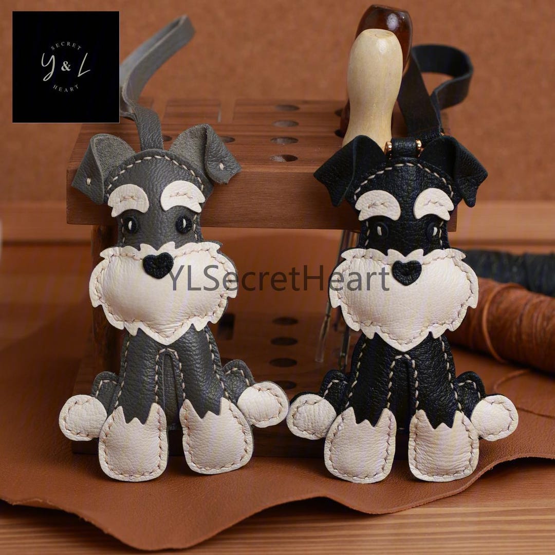 Leather Schnauzer Charm, Handmade Leather Bag Charm, Schnauzer Leather ...