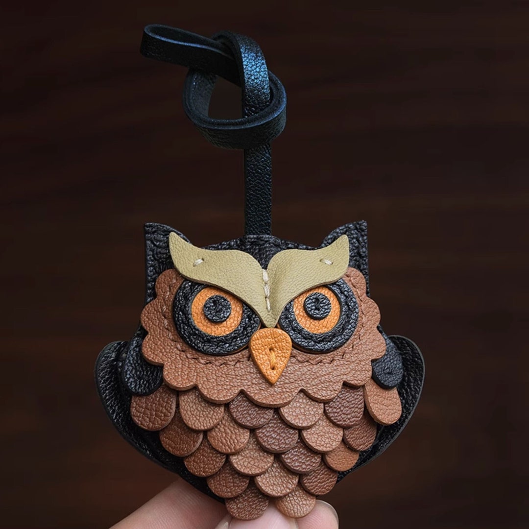 Leather Owl Charm, Handmade Owl Bag Charm, Cute Owl Leather Handbag and ...