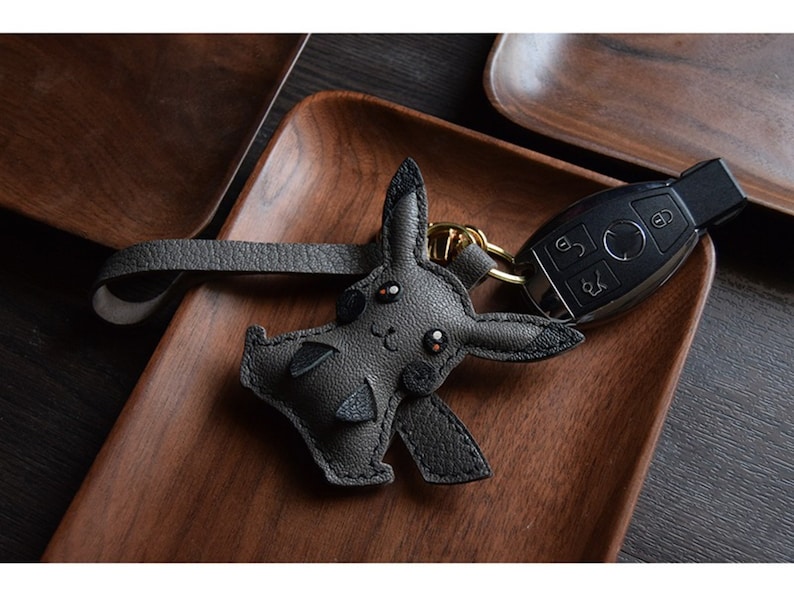 Leather Black Pikachu Charm Leather Bag Charm Leather - Etsy