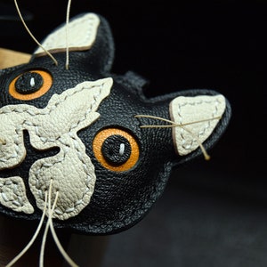 Leather Cat Charm, Handmade Leather Cat Bag Charm, Leather Handbag and ...