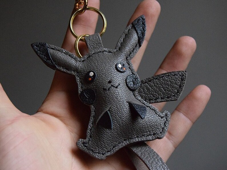Leather Black Pikachu Charm Leather Bag Charm Leather - Etsy