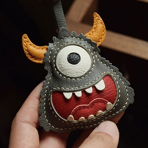 Leather Monster Charm, Handmade Monster Bag Charm, Cute Monster Leather ...