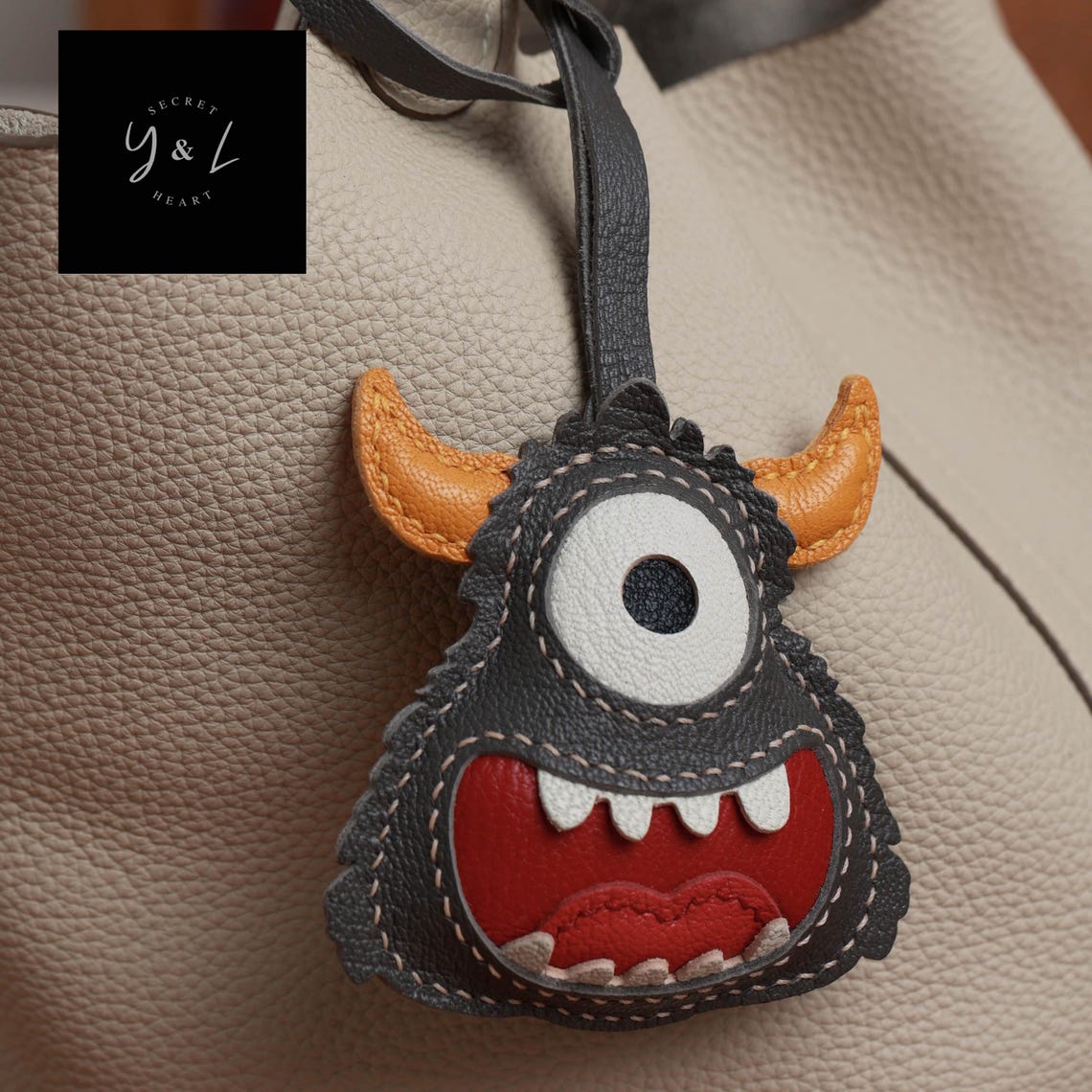 Leather Monster Charm, Handmade Monster Bag Charm, Cute Monster Leather ...