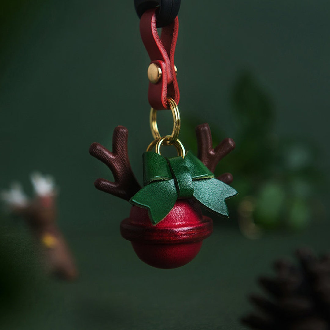 Leather Christmas Elk Bell Charm, Handmade Christmas Bell Bag Charm ...